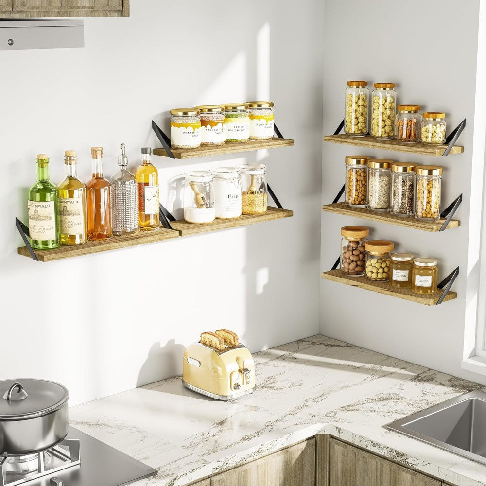 6-Piece Wooden Wall Mounted Shelves for Home – Agonee Innovation